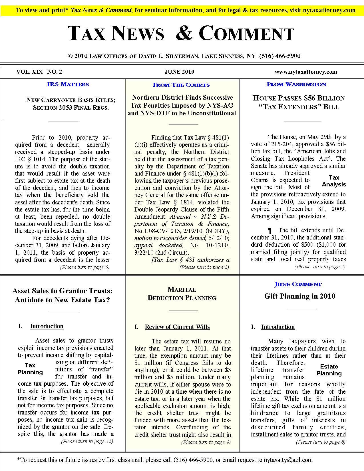 June 2010 | Law Offices of David L. Silverman, J.D., LL.M.