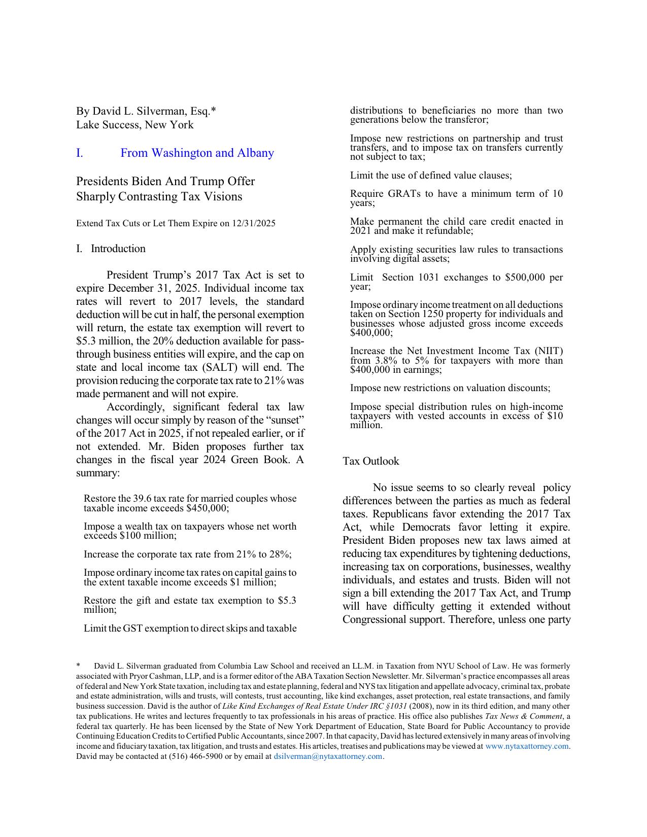 From Washington | Law Offices of David L. Silverman, J.D., LL.M.